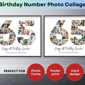 65th Birthday Number 65 Photo Collage Printable Canva Frame Template ...