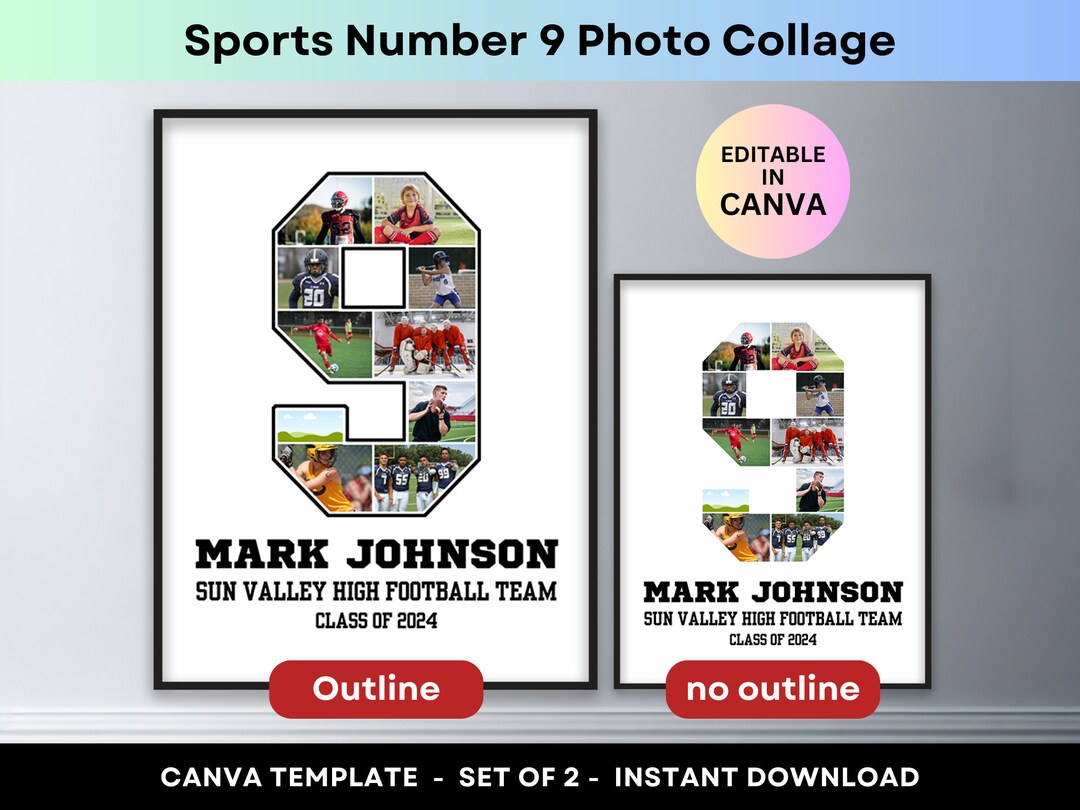 Sports Photo Collage Player Number 9 Graduation Gift Senior Night ...