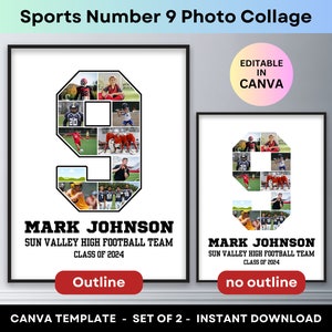 Sports Photo Collage Player Number 9 Graduation Gift Senior Night ...