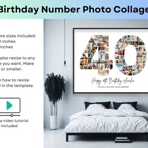40th Birthday Number 40 Photo Collage Printable Canva Frame Template ...