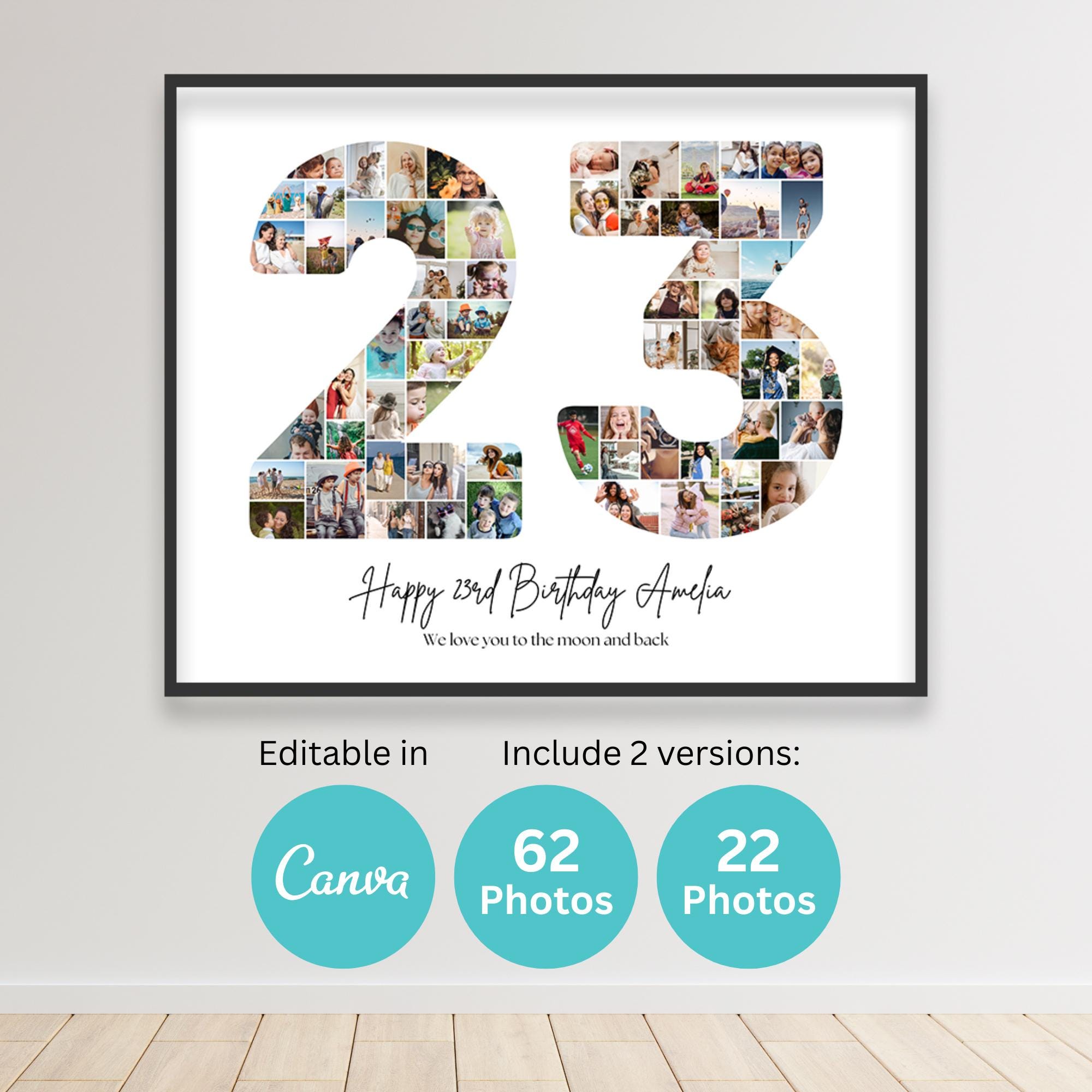 23rd Birthday Number 23 Photo Collage Printable Canva Frame Template ...
