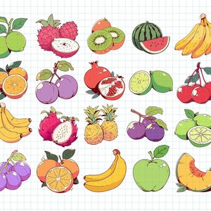 Vintage Fruit Clipart PNG Bundle Set Tropical Fruits SVG Watercolor ...
