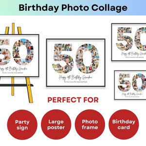 50th Birthday Number 50 Photo Collage Printable Canva Frame Template ...