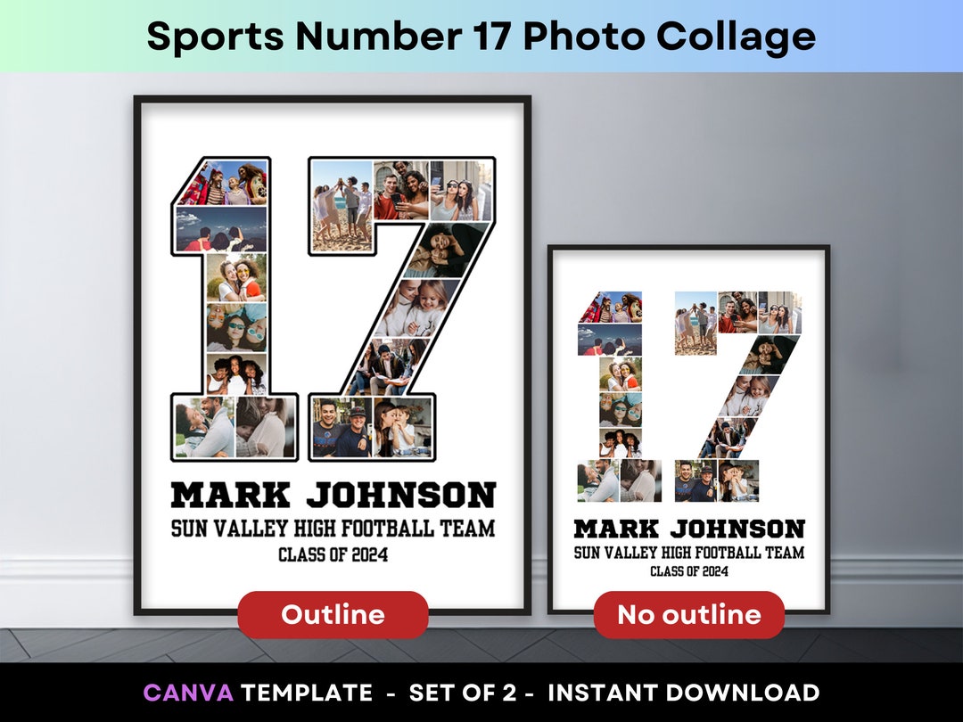 Player Number 17 Sports Photo Collage Graduation Gift Senior Class Grad ...