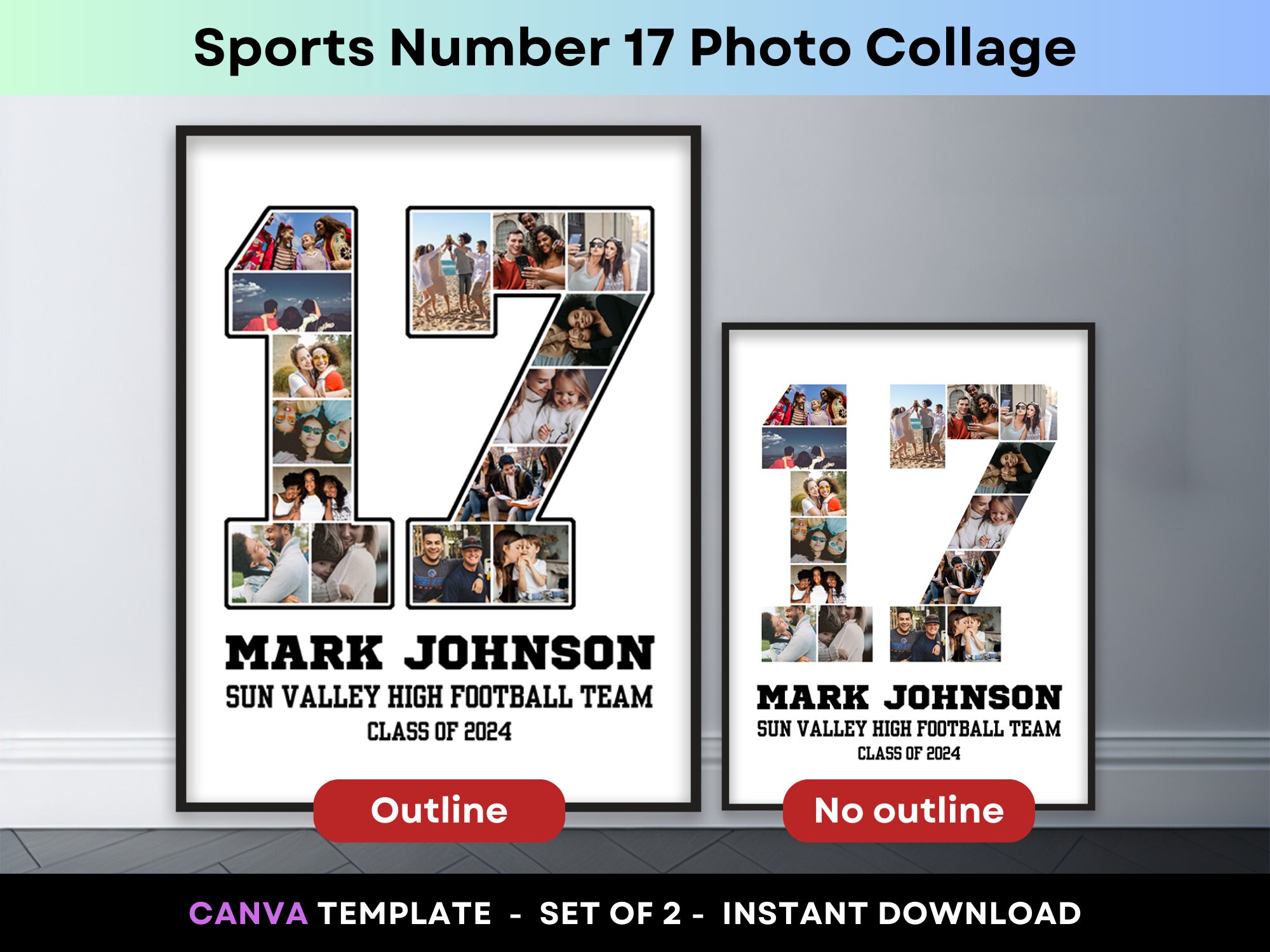 Player Number 17 Sports Photo Collage Graduation Gift Senior Class Grad ...