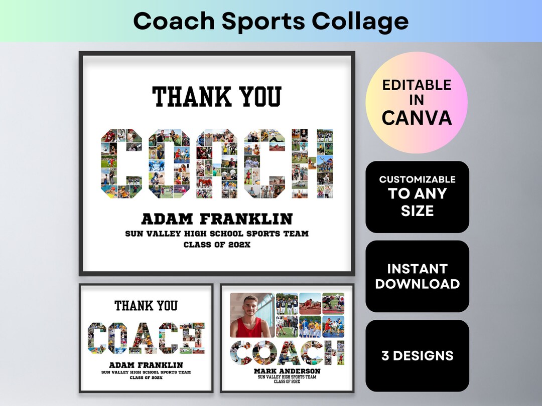 Sports Coach Photo Collage Thank You Coach Gift Senior Night Printable ...