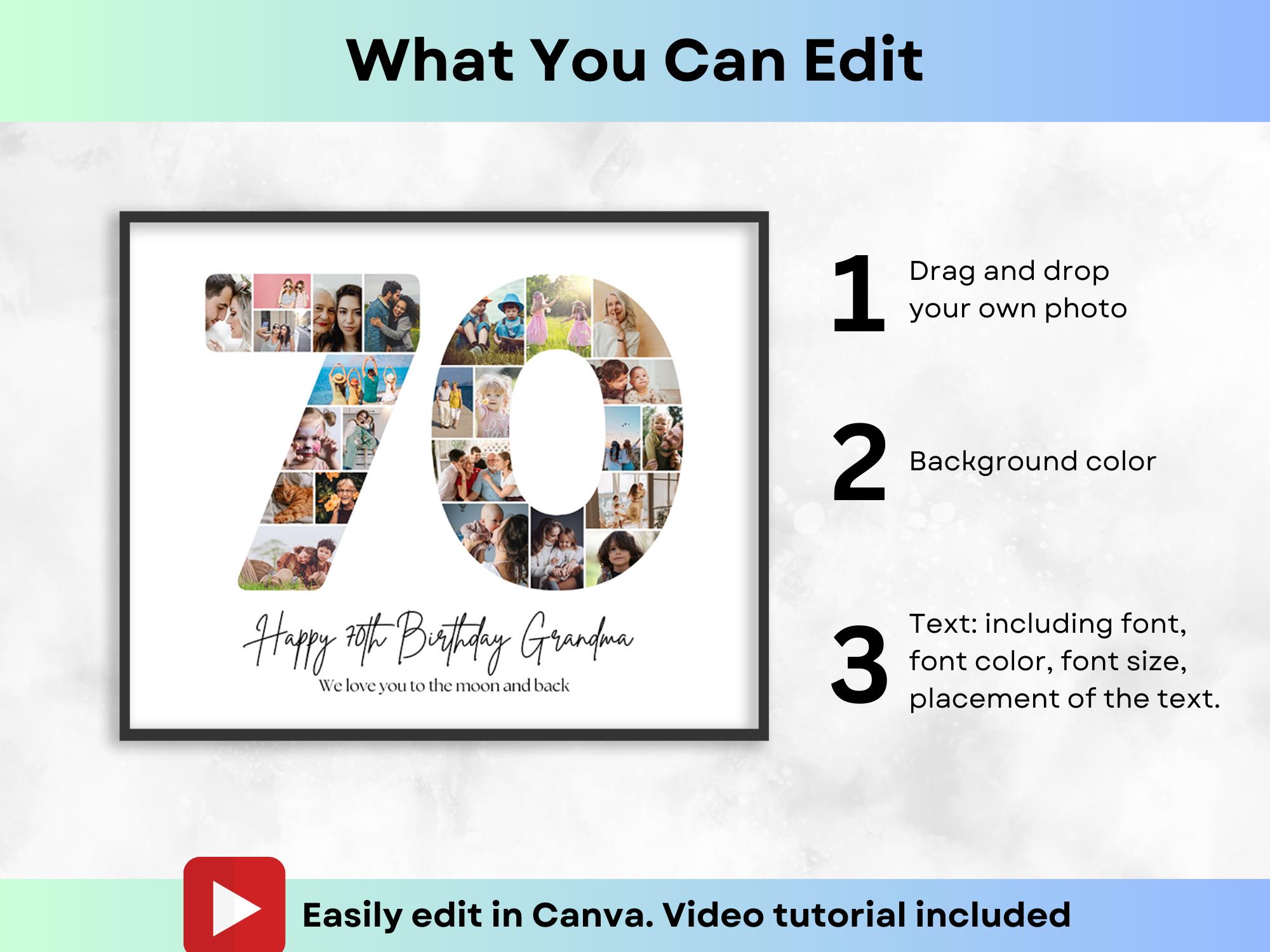 Number 70 Photo Collage 70th Birthday Number Collage Printable Canva ...