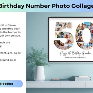 50th Birthday Number 50 Photo Collage Printable Canva Frame - Etsy