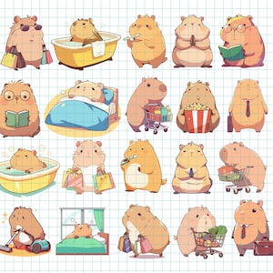 Cute Capybara Clipart Kawaii Capybara PNG Bundle Set Daily Life ...
