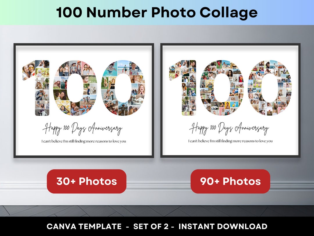 100th Birthday Number 100 Photo Collage Printable Canva Frame - Etsy