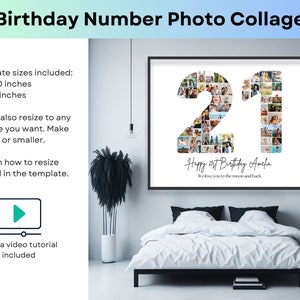 21st Birthday Number 21 Photo Collage Printable Canva Frame Template ...