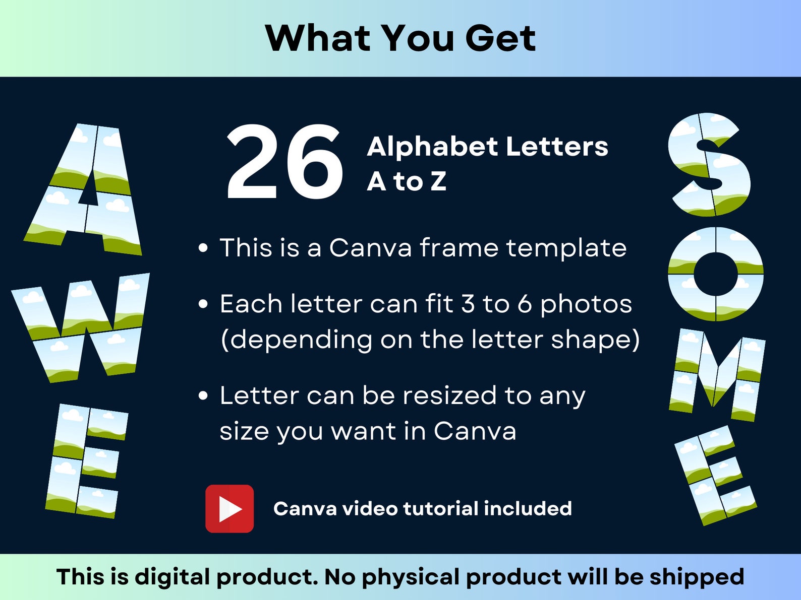 Alphabet Photo Collage Canva Frame Template A to Z All Letters Custom ...