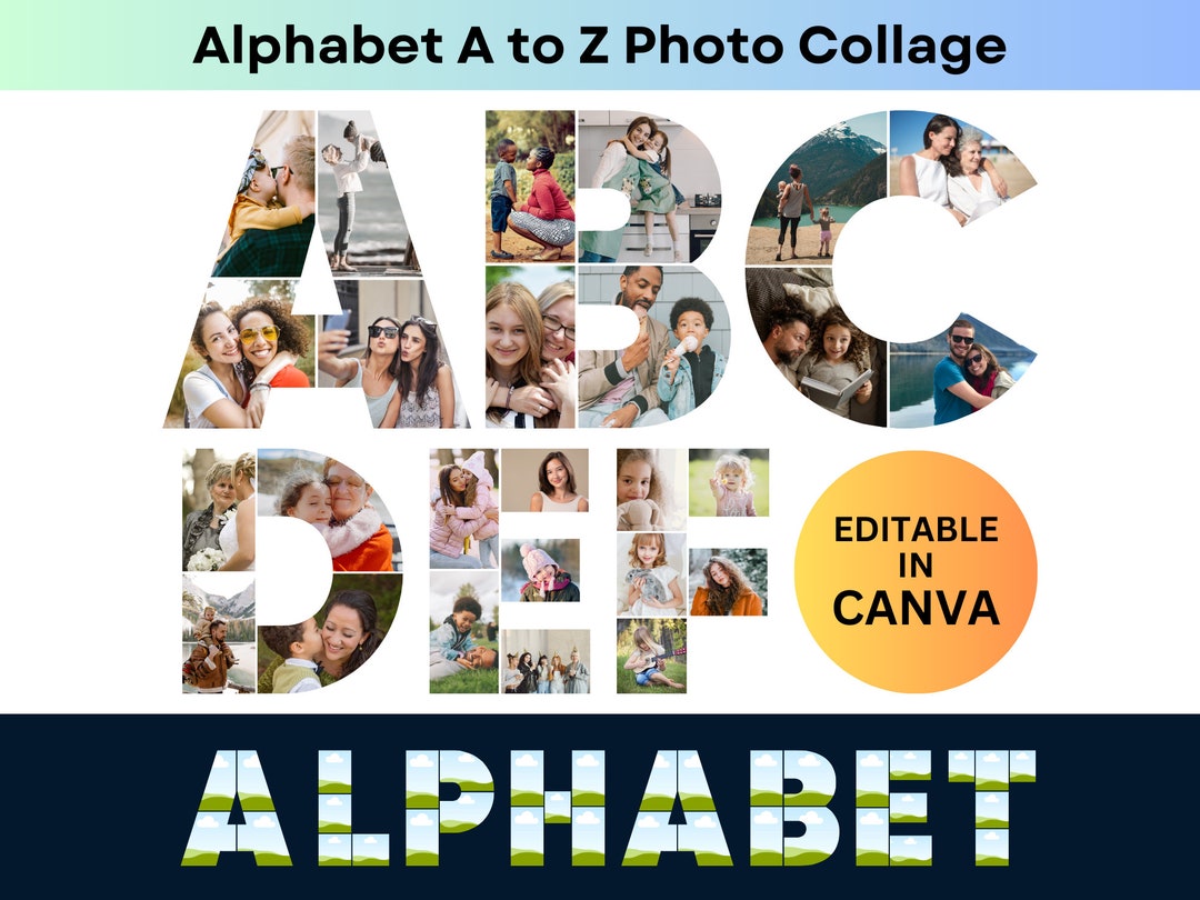 Alphabet Photo Collage Canva Frame Template A to Z All Letters Custom ...