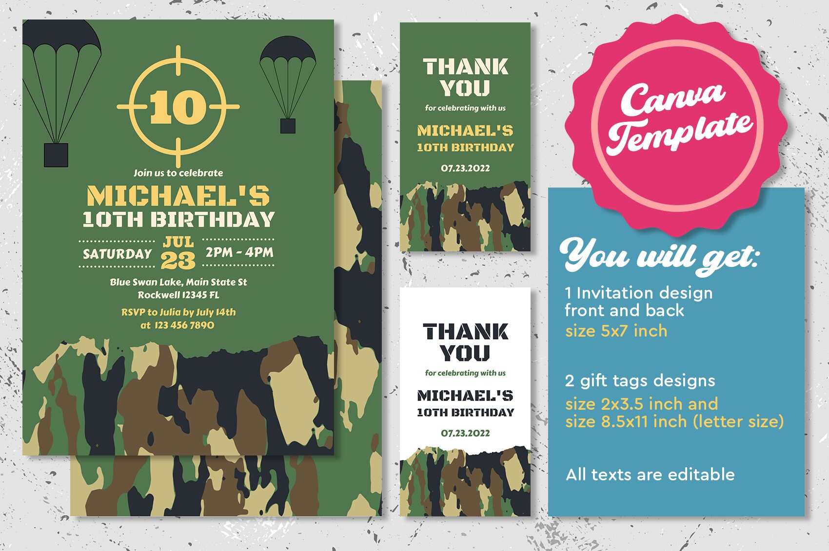 Paper & Party Supplies Camouflage Pattern Invite Printable DIY Army ...