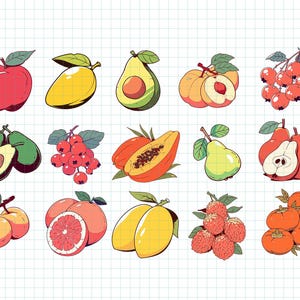 Vintage Fruit Clipart PNG Bundle Set Tropical Fruits SVG Watercolor ...