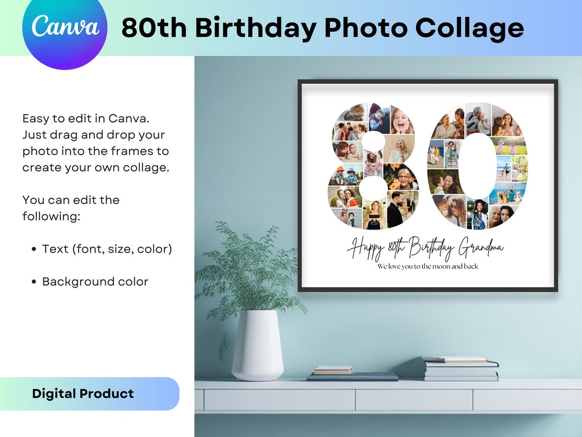 Number 80 Collage 80th Birthday Number Photo Collage Printable - Etsy