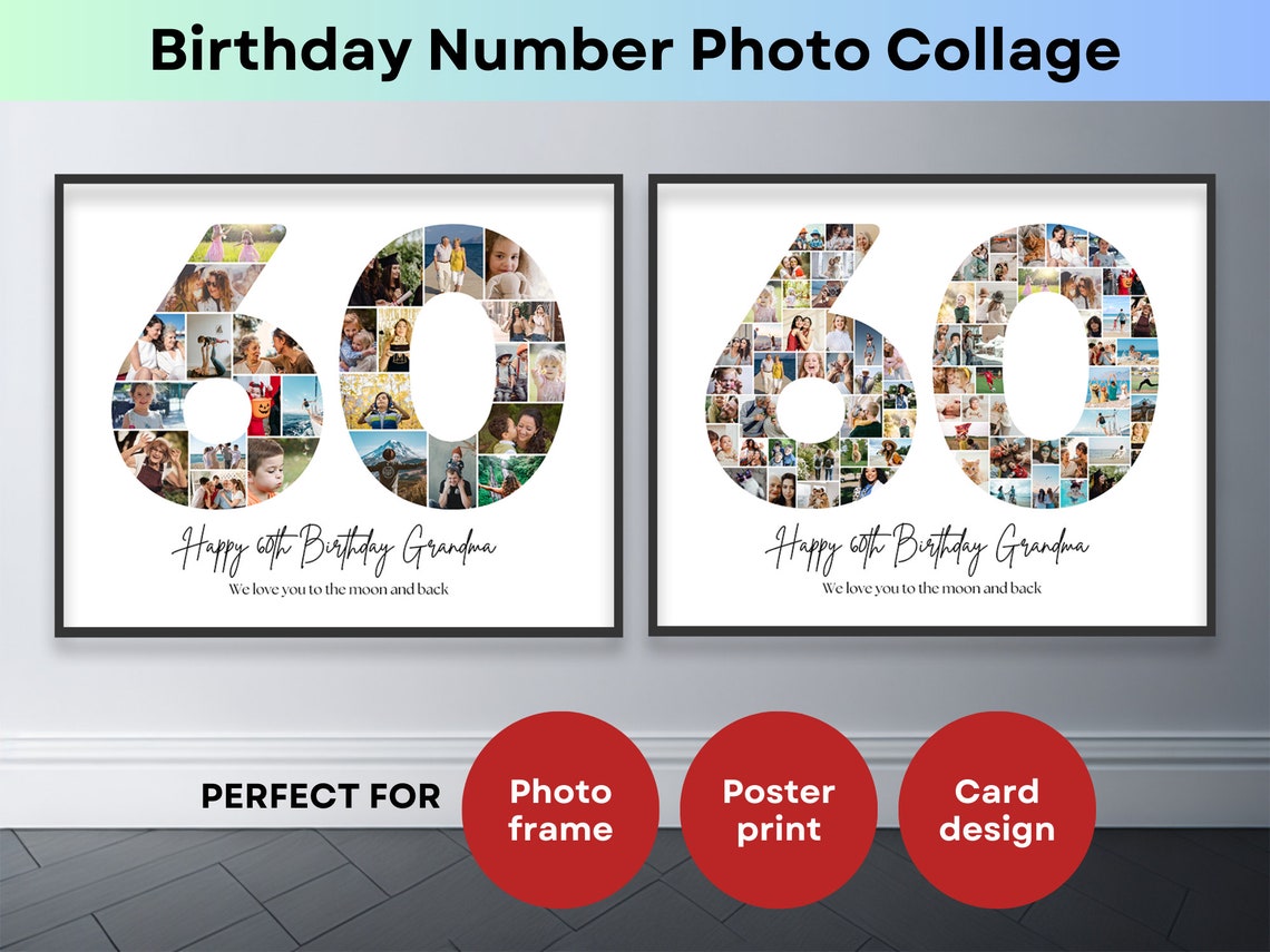 60th Birthday Number 60 Photo Collage Printable Canva Frame - Etsy