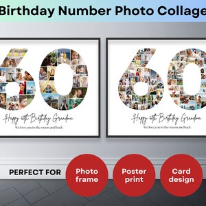 60th Birthday Number 60 Photo Collage Printable Canva Frame Template ...