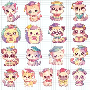 Cute Animal Graduation Clipart PNG Bundle Kawaii Animals Wearing ...