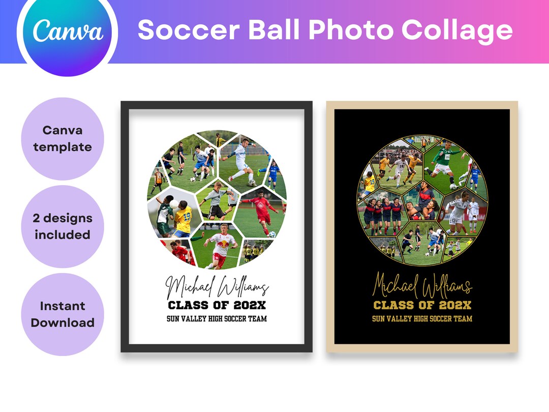 Soccer Ball Photo Collage Canva Template Personalized Coach Gifts ...