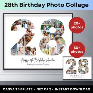 28th Birthday Number 28 Photo Collage Printable Canva Frame Template ...