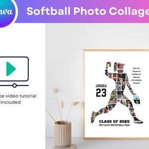 Photo Collage Softball Canva Template Personalized Coach Softball ...