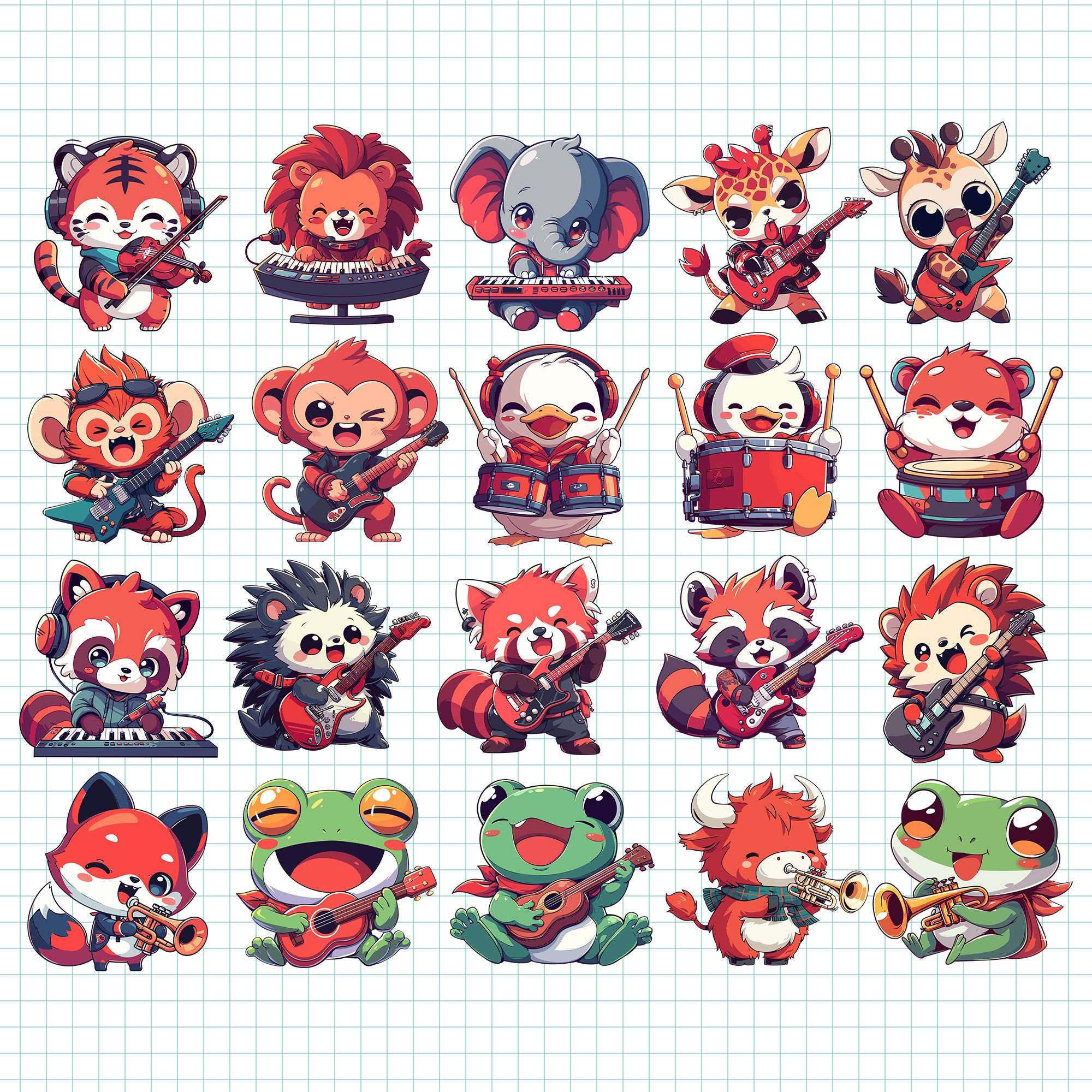 Cute Animal Clipart Kawaii Animals PNG Musical Instrument Music Cartoon ...