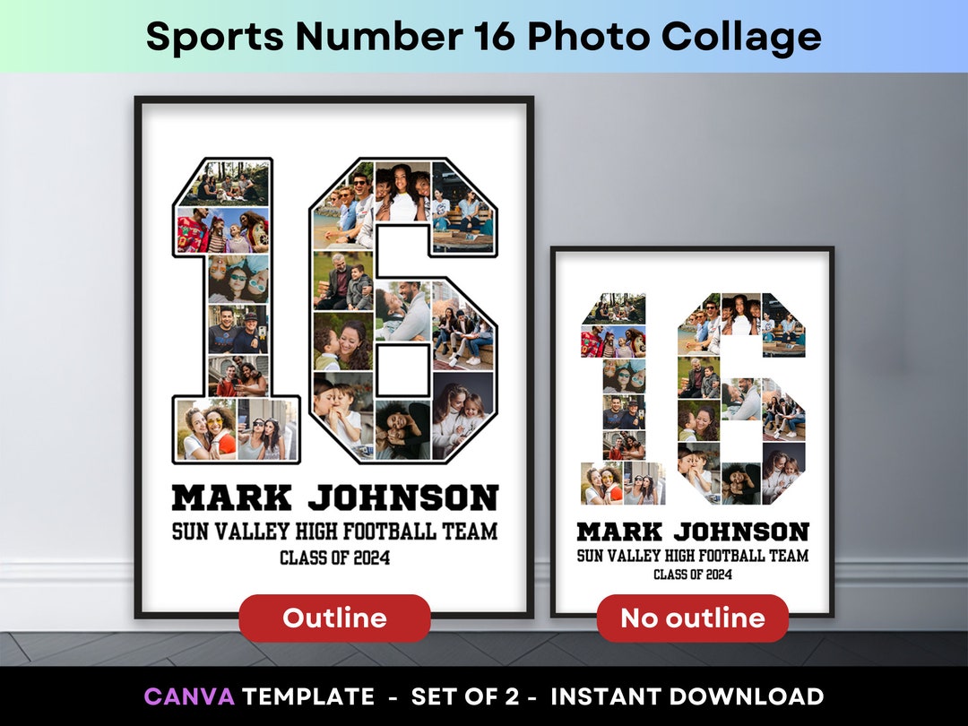 Player Number 16 Sports Photo Collage Graduation Gift Senior Night Grad ...