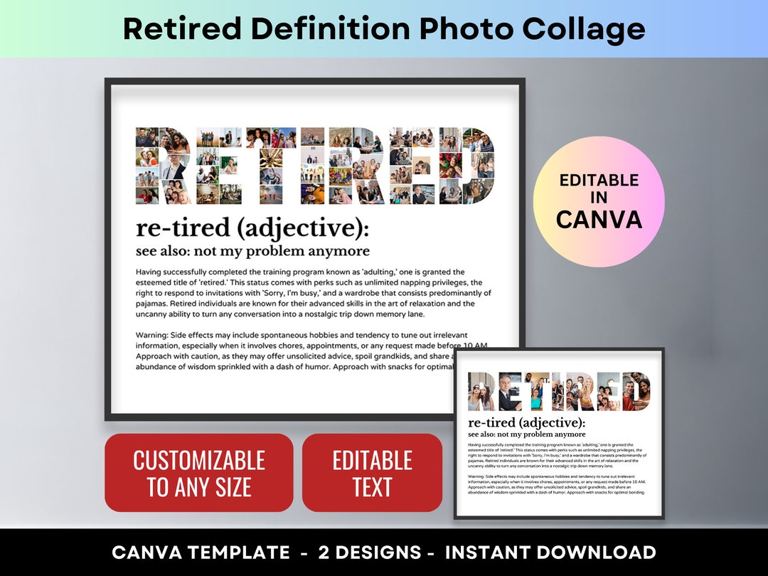 Retirement Photo Collage Funny Retired Definition Personalized Farewell ...