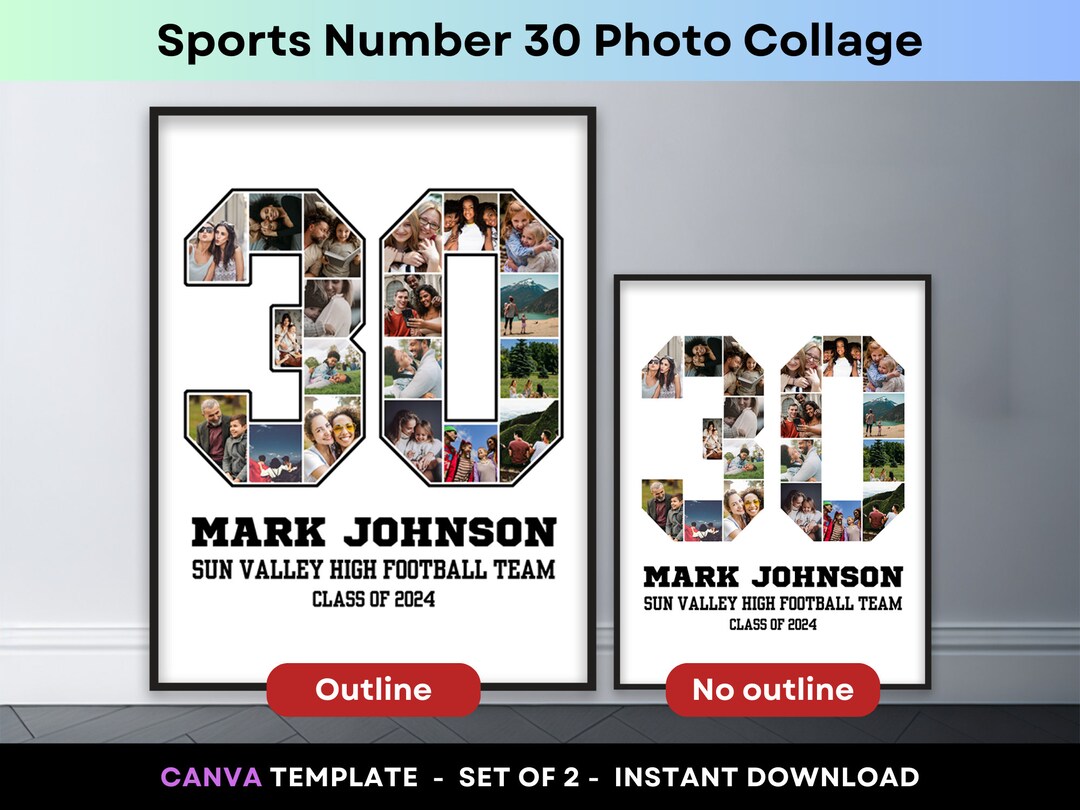 Player Number 30 Sports Photo Collage Graduation Gift Senior Night ...