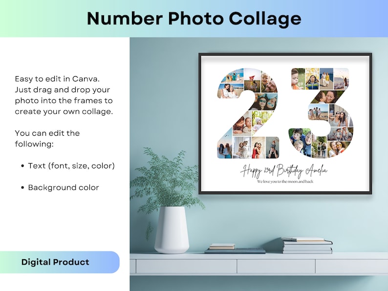 23rd Birthday Number 23 Photo Collage Printable Canva Frame Template ...