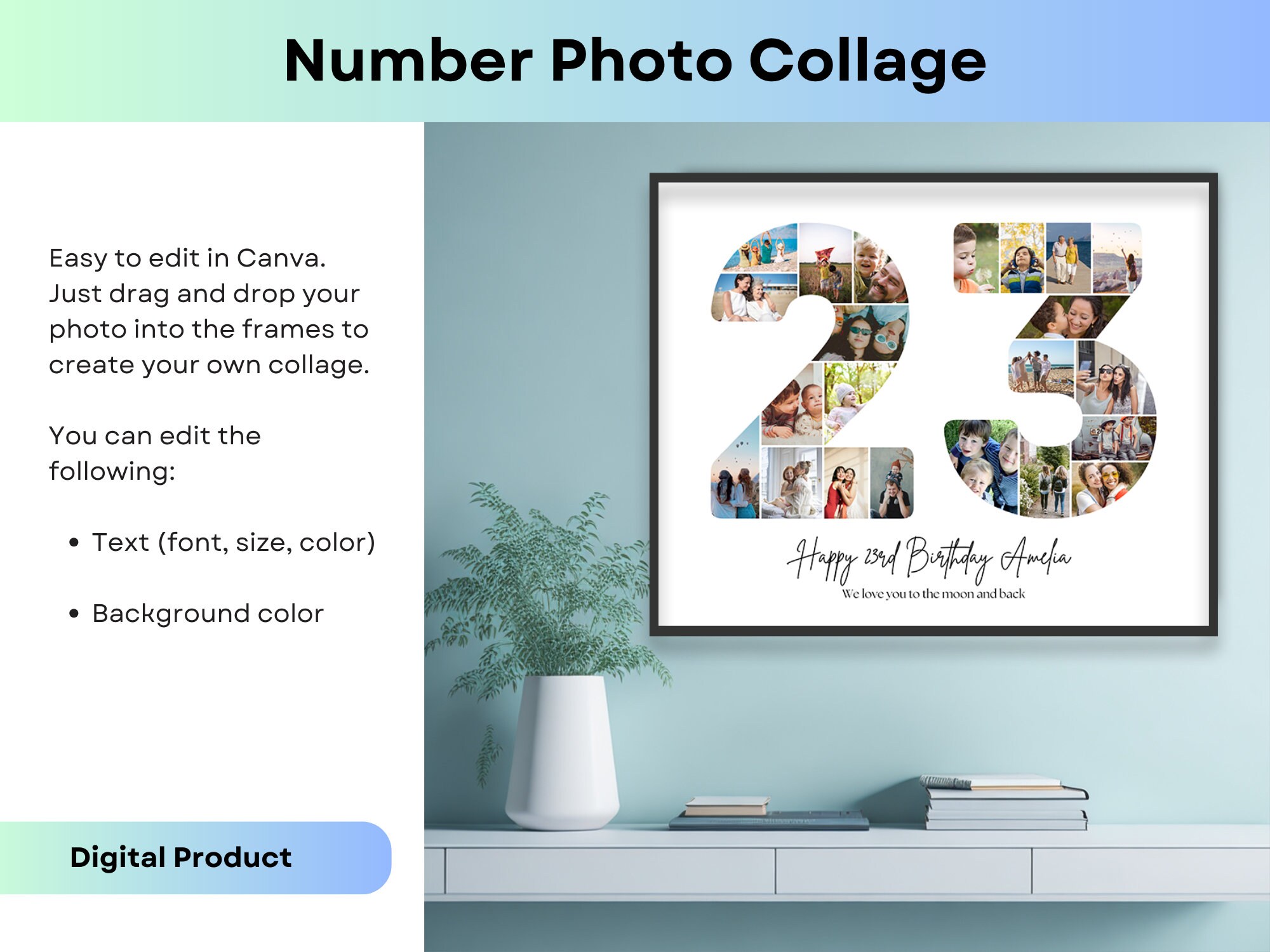 23rd Birthday Number 23 Photo Collage Printable Canva Frame Template ...