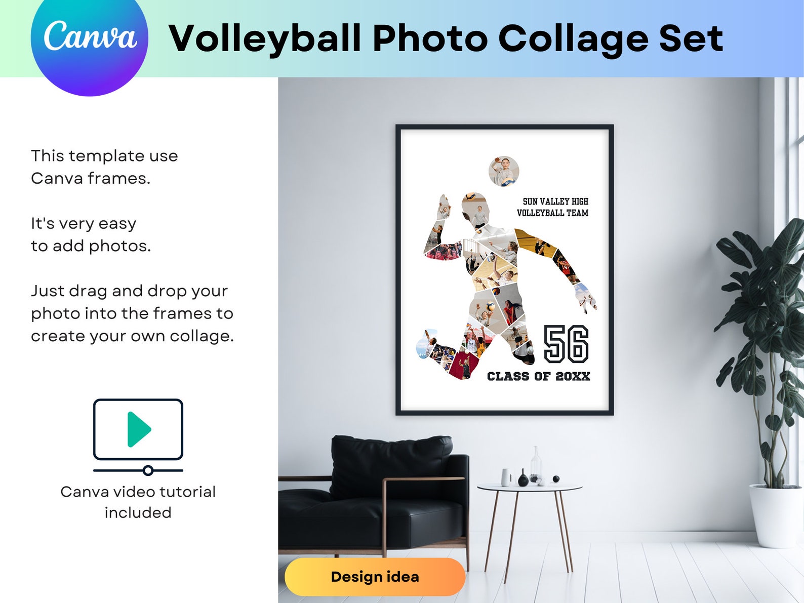 Volleyball Photo Collage Canva Frame Template Sports Team Player ...
