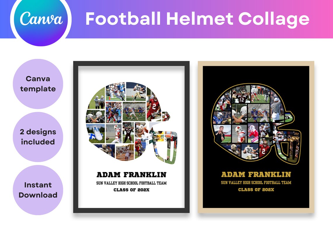 Football Photo Collage Canva Template Sports Player Helmet - Etsy