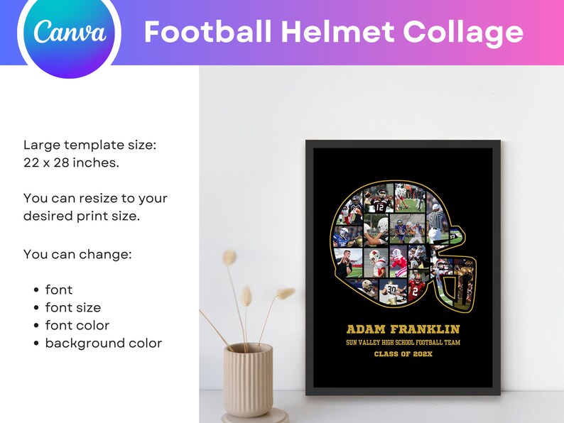 Football Photo Collage Canva Template Sports Player Helmet - Etsy