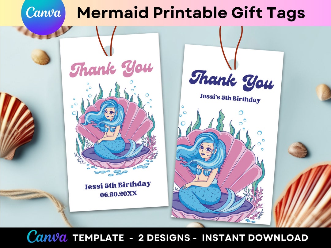 Editable Mermaid Birthday Gift Tags Mermaid Thank You Tag - Etsy