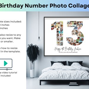 13th Birthday Number 13 Photo Collage Printable Canva Frame Template ...