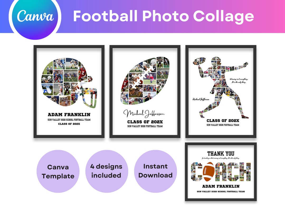 Photo Collage Football Sports Canva Template Football Player Birthday ...