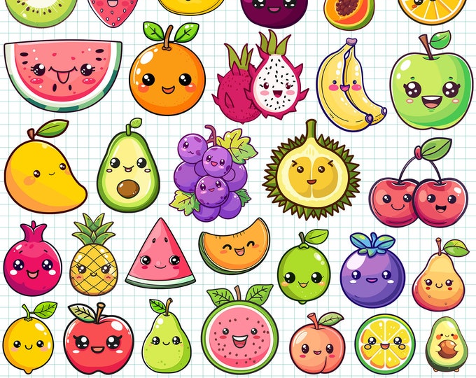 Kawaii Cute Fruit PNG Bundle - Etsy