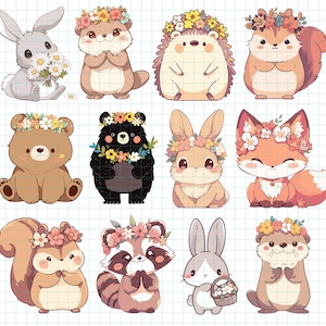 Woodland Spring Animal Clipart Cute Floral Animals PNG Bundle Set Cozy ...