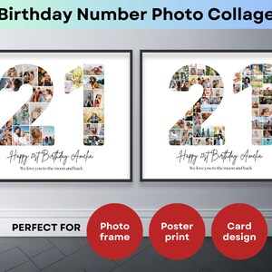21st Birthday Number 21 Photo Collage Printable Canva Frame Template ...