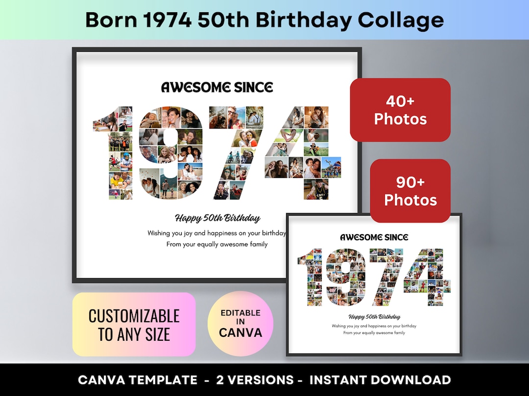 50th Birthday Year 1974 Photo Collage 50th Anniversary Number Picture ...