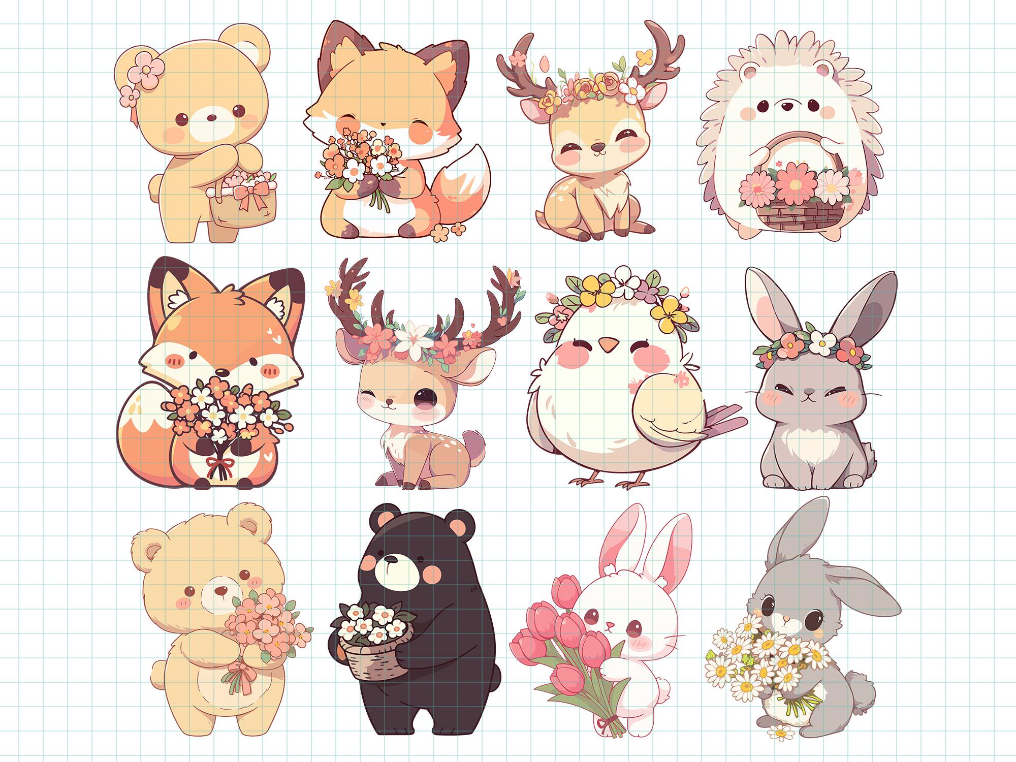 Woodland Spring Animal Clipart Cute Floral Animals PNG Bundle Set Cozy ...