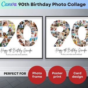 Zahl 90 Collage 90 Geburtstag Zahl Fotocollage Printable Canva Collage ...