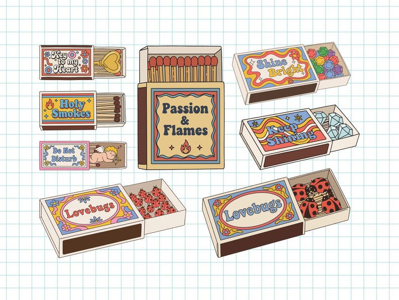 Valentine's Day Matchbox Clipart Funny Retro Love Quotes Groovy Couple ...