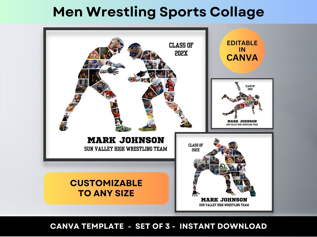 Wrestling Photo Collage Canva Template Wrestler Personalized Graduation ...