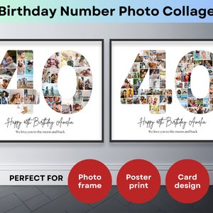 40th Birthday Number 40 Photo Collage Printable Canva Frame Template ...