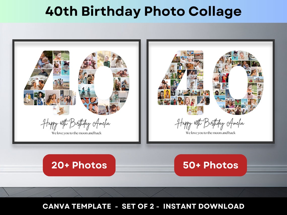 40th Birthday Number 40 Photo Collage Printable Canva Frame - Etsy