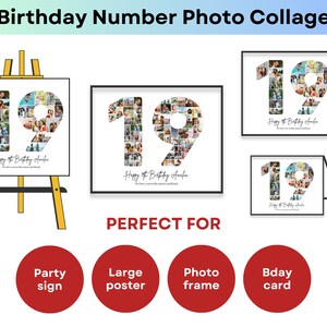 19th Birthday Number 19 Photo Collage Printable Canva Frame Template ...