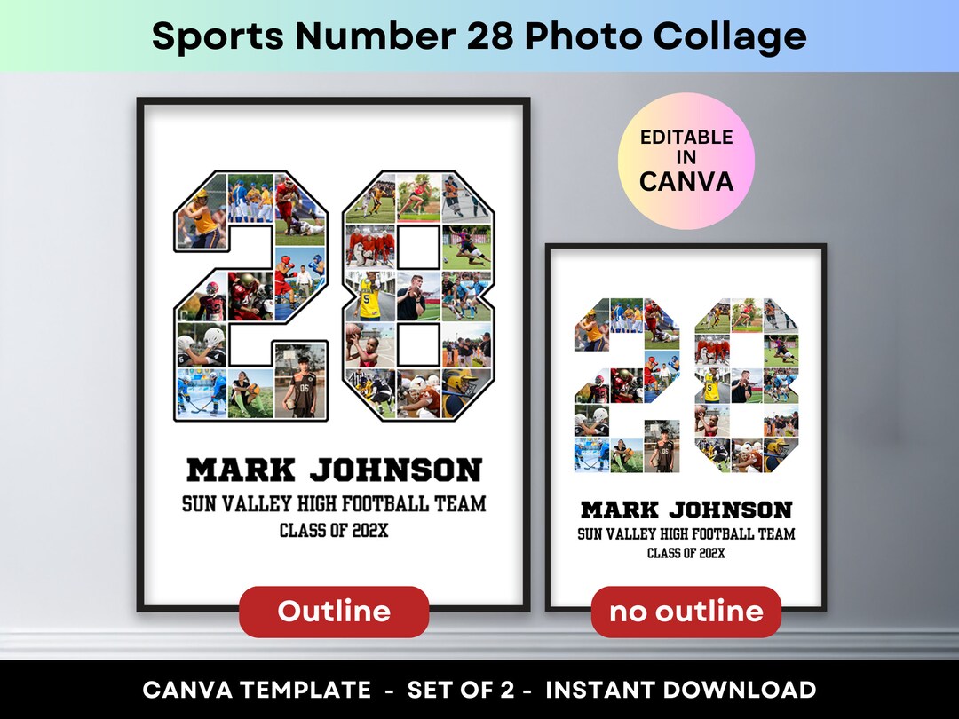 Sports Photo Collage Player Number 28 Graduation Gift Senior Night ...